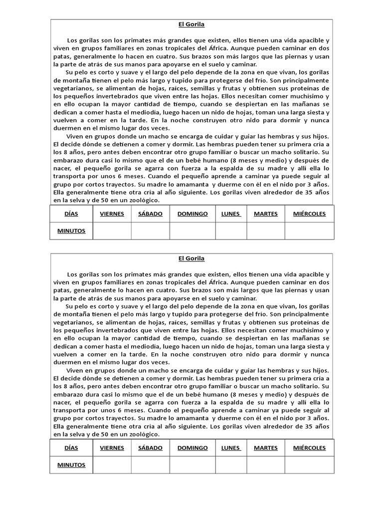 Cuento El Gorila | PDF | Gorila | Naturaleza