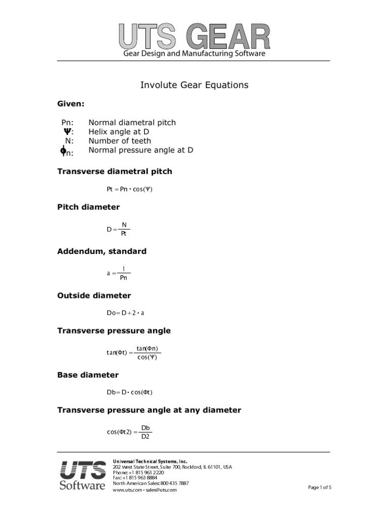 Gear Formulas For in Volute Gears | PDF | Fax | Telecommunications ...