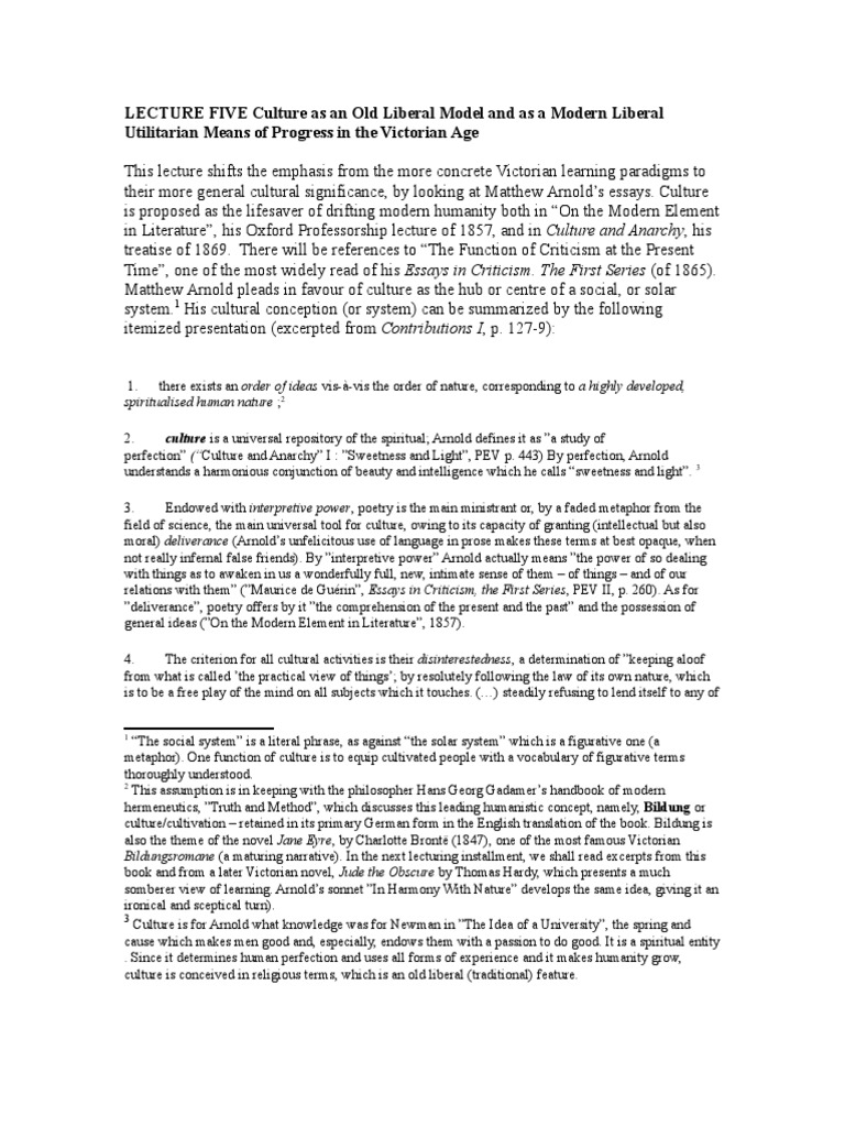LECTURE FIVE Culture As An Old Liberal Model and As A Modern Liberal ...