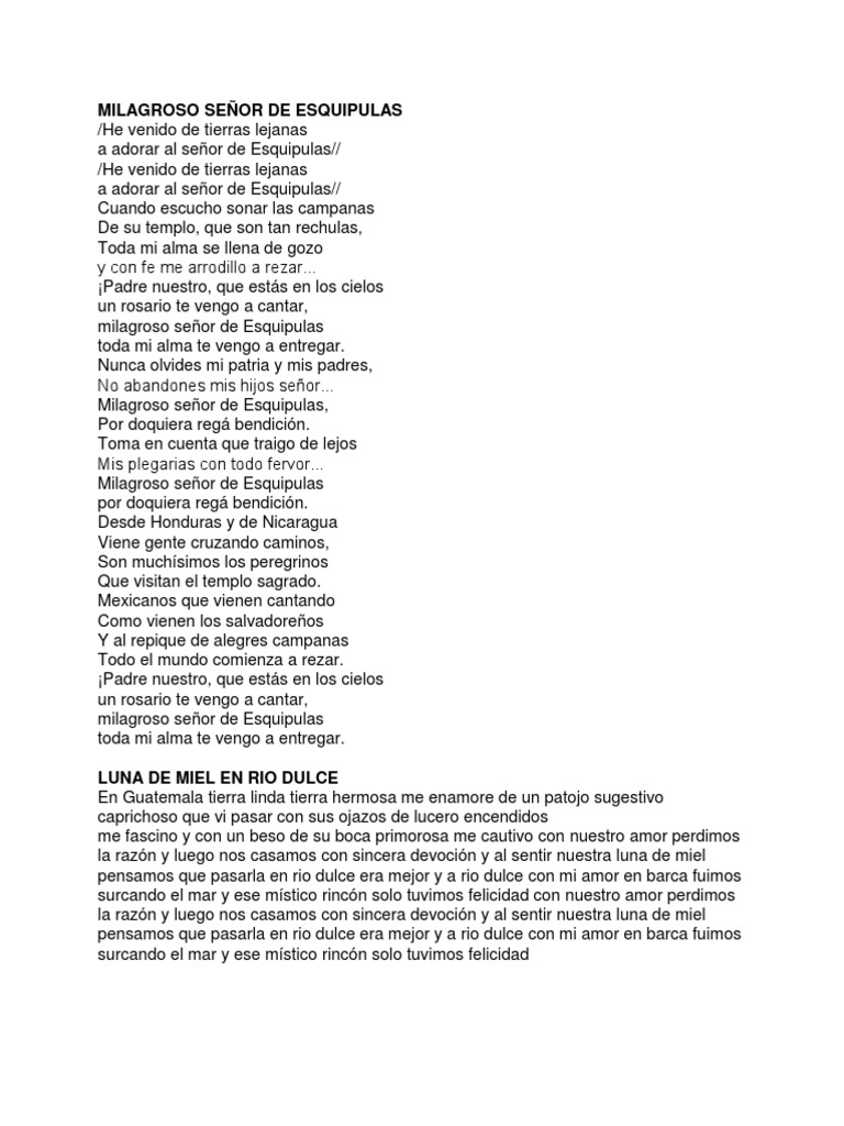 Letra del Milagroso Señor de Esquipulas | PDF | Amor | Religión y creencia