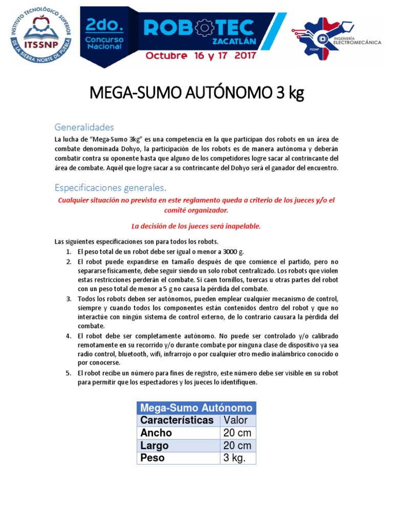 Competencia de Robots Sumo Autónomos: Reglas y Especificaciones para ...