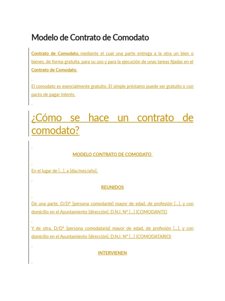 Modelo de Contrato de Comodato.docx | Conceptos legales | Gobierno