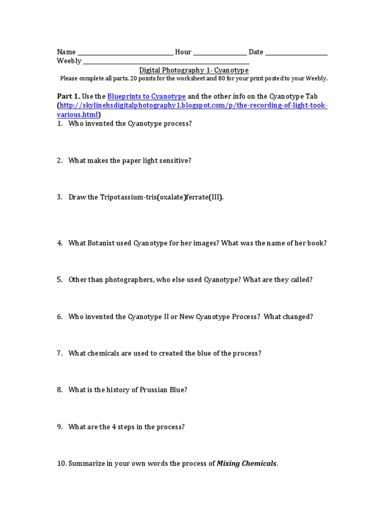 Cyanotype Worksheet | PDF | Art Media | Vision