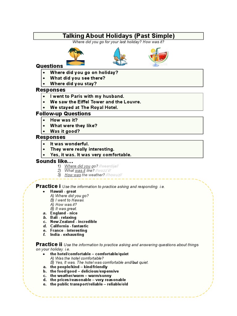 Talking About Holidays (Past Simple) : Questions | PDF