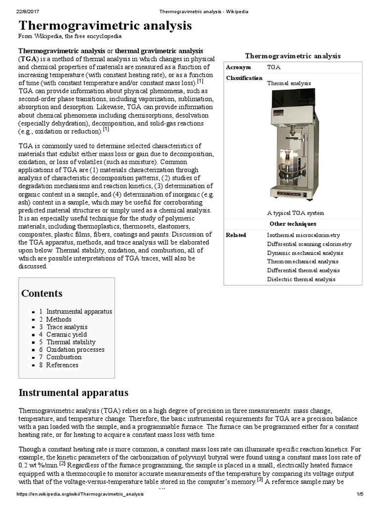 Thermogravimetric Analysis - Wikipedia | PDF | Thermogravimetric ...
