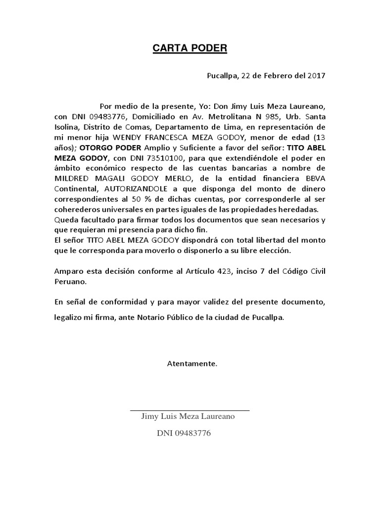 CARTA PODER Mario Coral | PDF