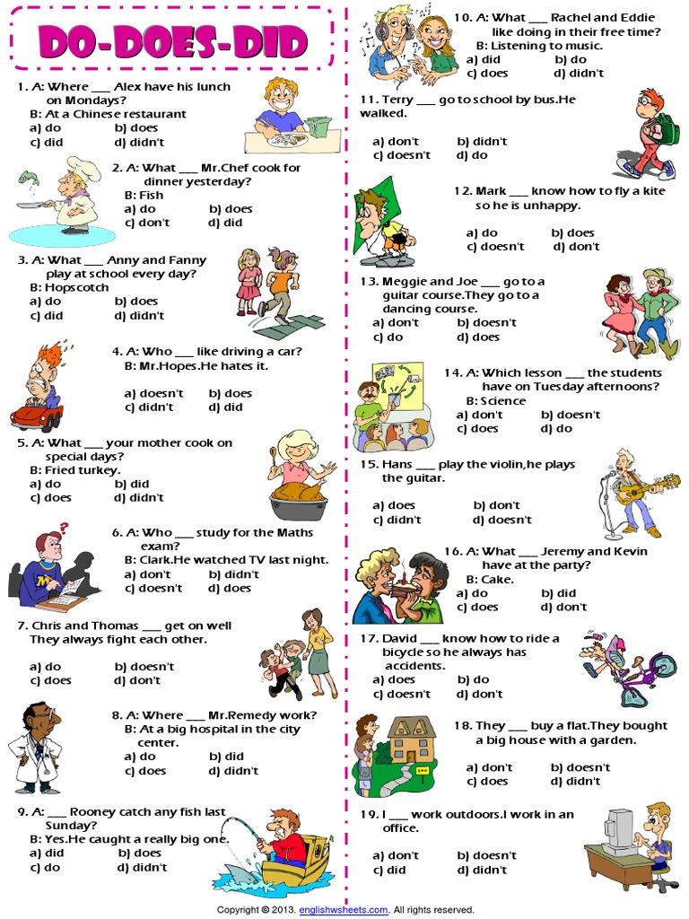 Auxiliary Verbs Worksheet Do Does Did PDF | PDF