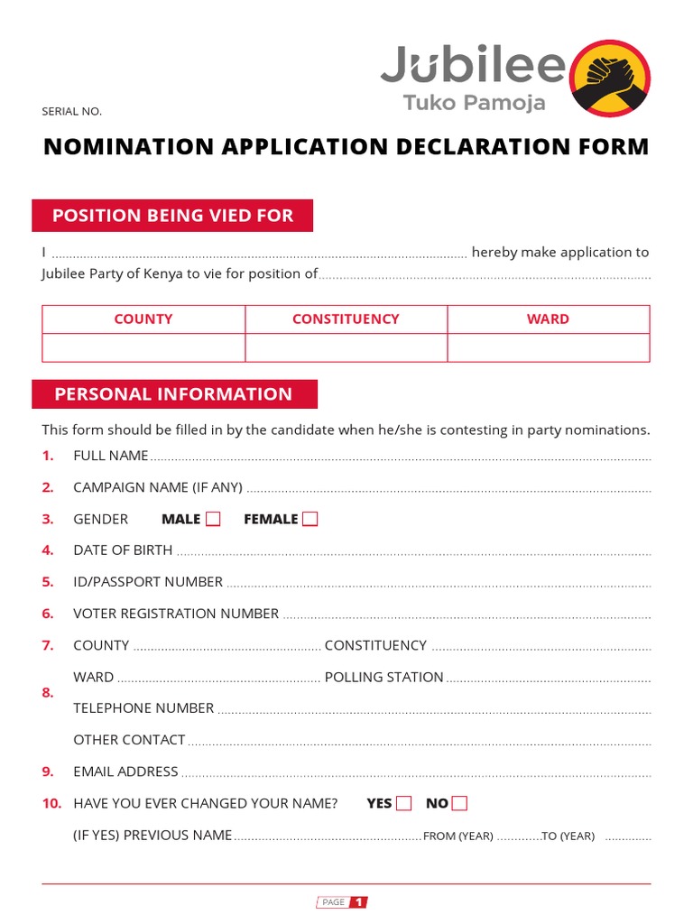 Nomination Application Declaration Form 1 PDF | PDF | Bankruptcy | Virtue