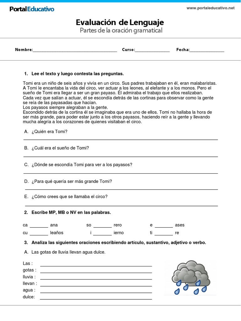 Partes de La Oracion Gramatical MP MB NV PDF | PDF
