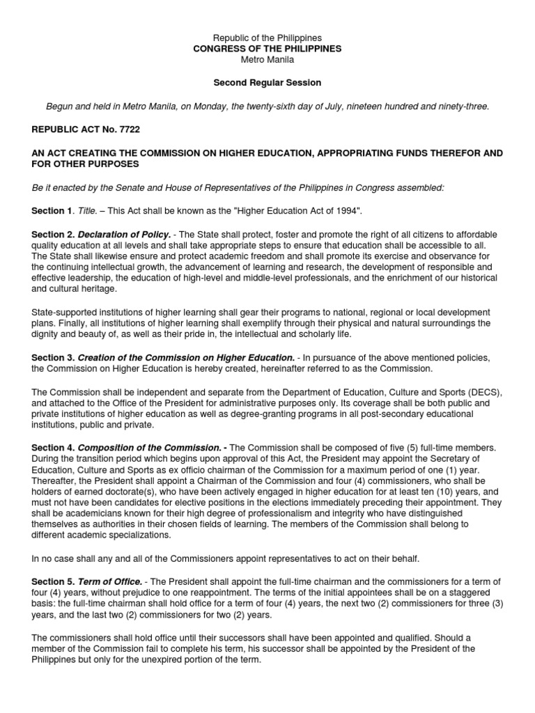 Ra 7722 | PDF | College | Higher Education