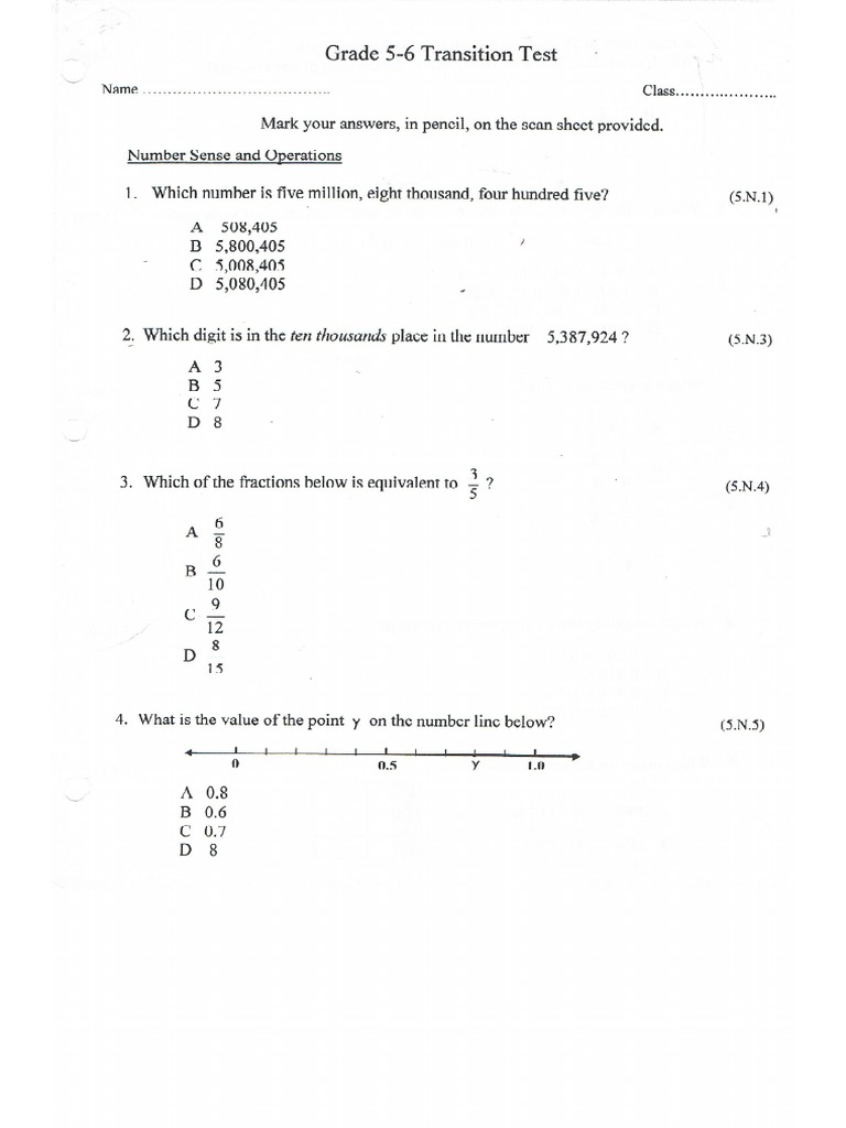 Grade 5-6 Transition Test | PDF