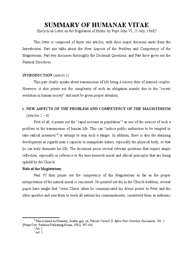 Vatican Document: Humanae Vitae - A Summary | PDF | Catholic Church ...