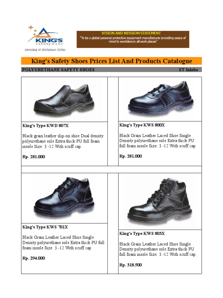 King's Safety Shoes Price Catalogue | PDF | Shoe | Polyurethane
