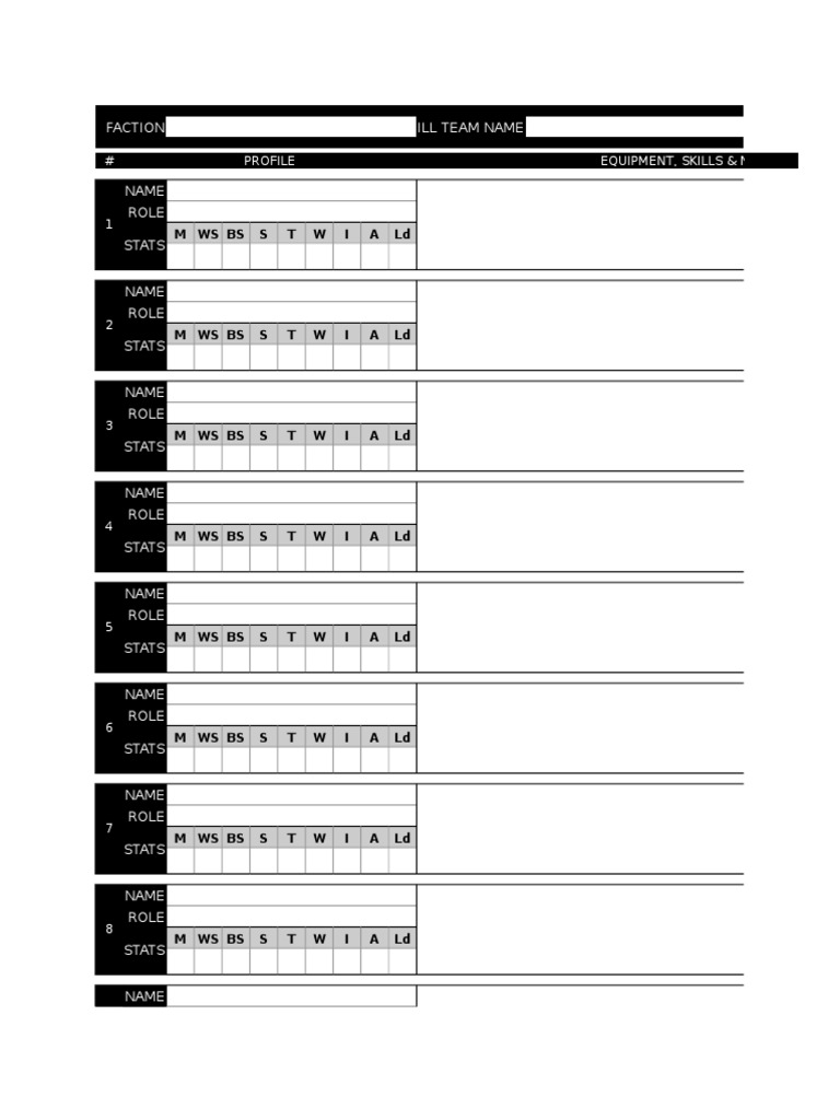 Shadow War: Armageddon Fillable Roster Sheet | PDF