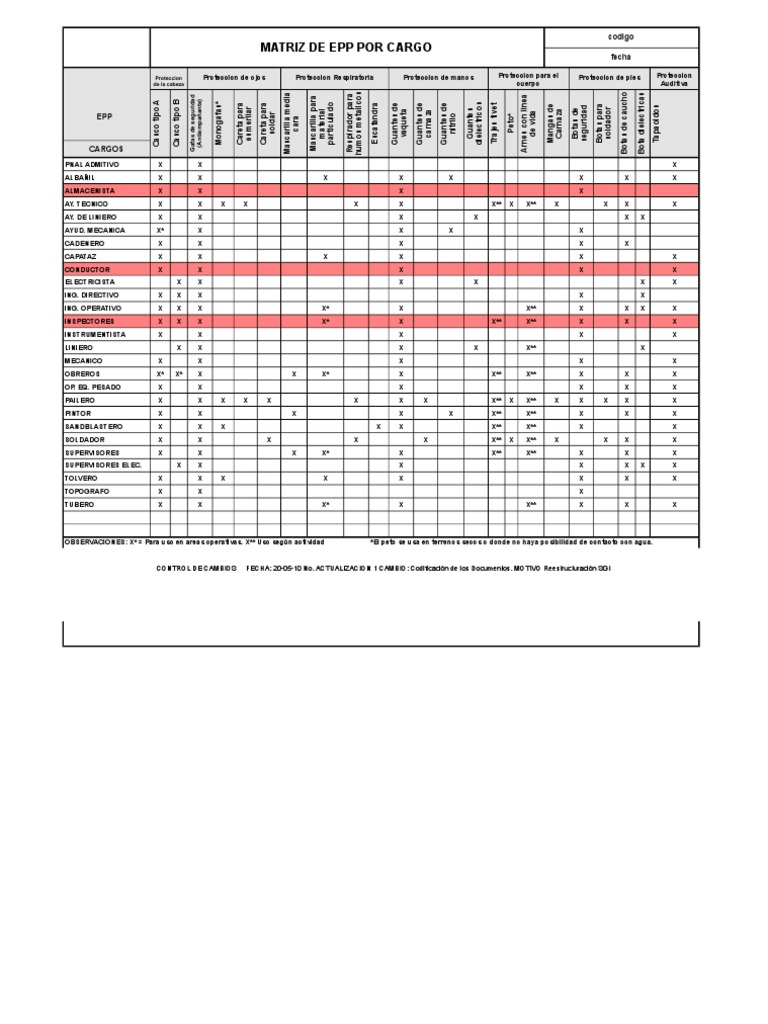 Matriz de EPP por Cargo en Excel | PDF | Naturaleza