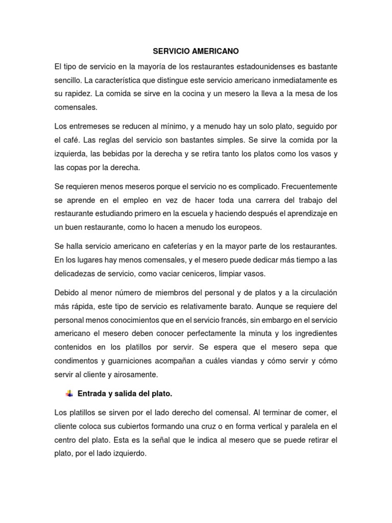 Características del Servicio Americano | PDF | café | Comida y bebida