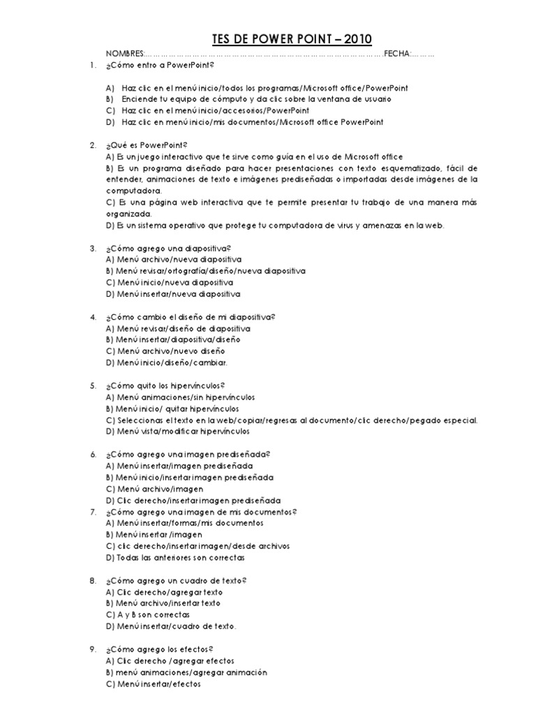 Preguntas Power Point Examen Semestral | PDF | Microsoft PowerPoint | Software