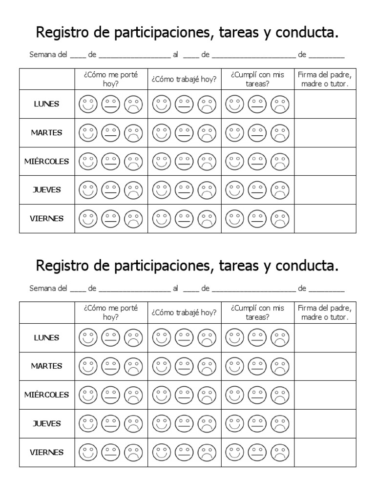 Registro Semanal de Conducta y Tareas | PDF
