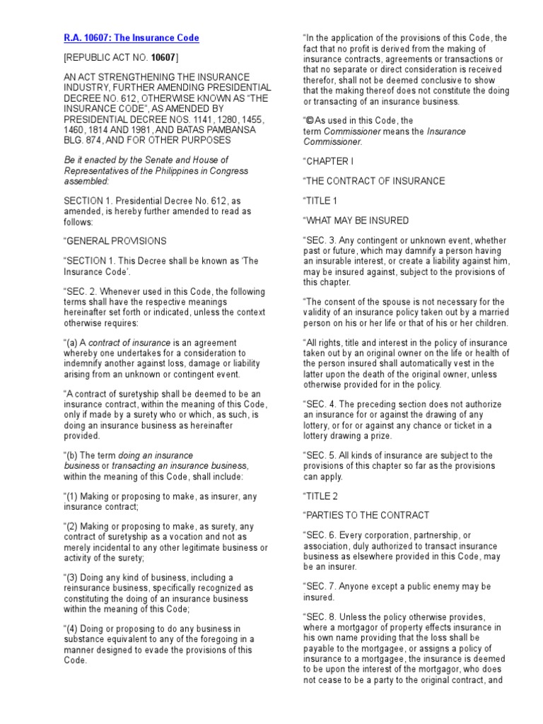An Act Strengthening the Insurance Industry in the Philippines by ...