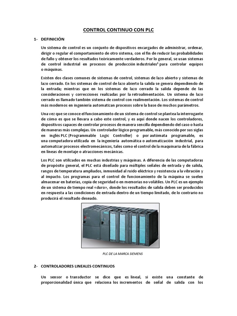 Control Continuo Con PLC | PDF | Sistema de control | Controlador ...