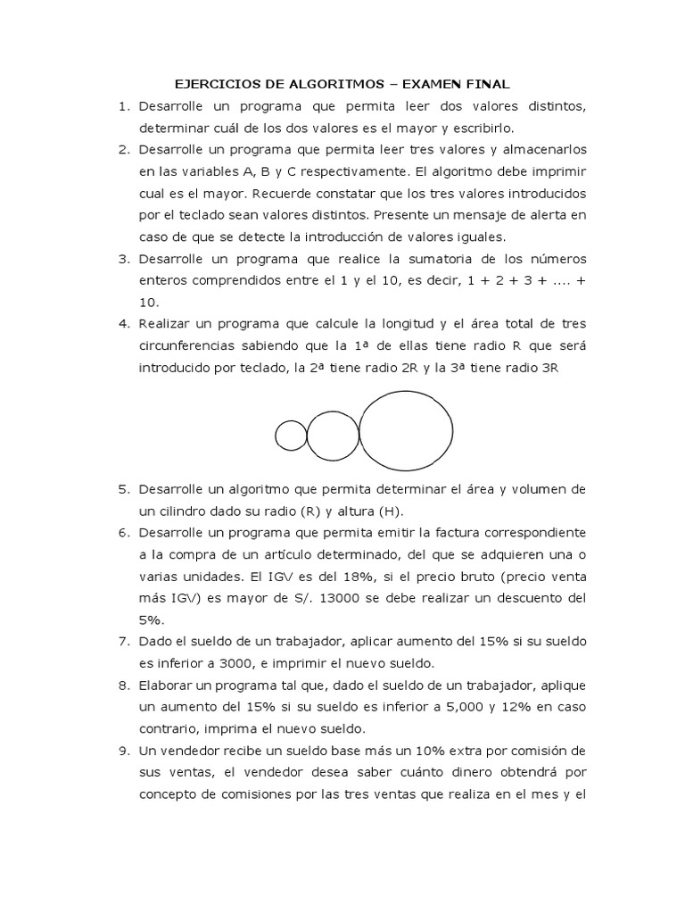 Ejercicios de Algoritmos-Examen Final | PDF | Algoritmos | Entero