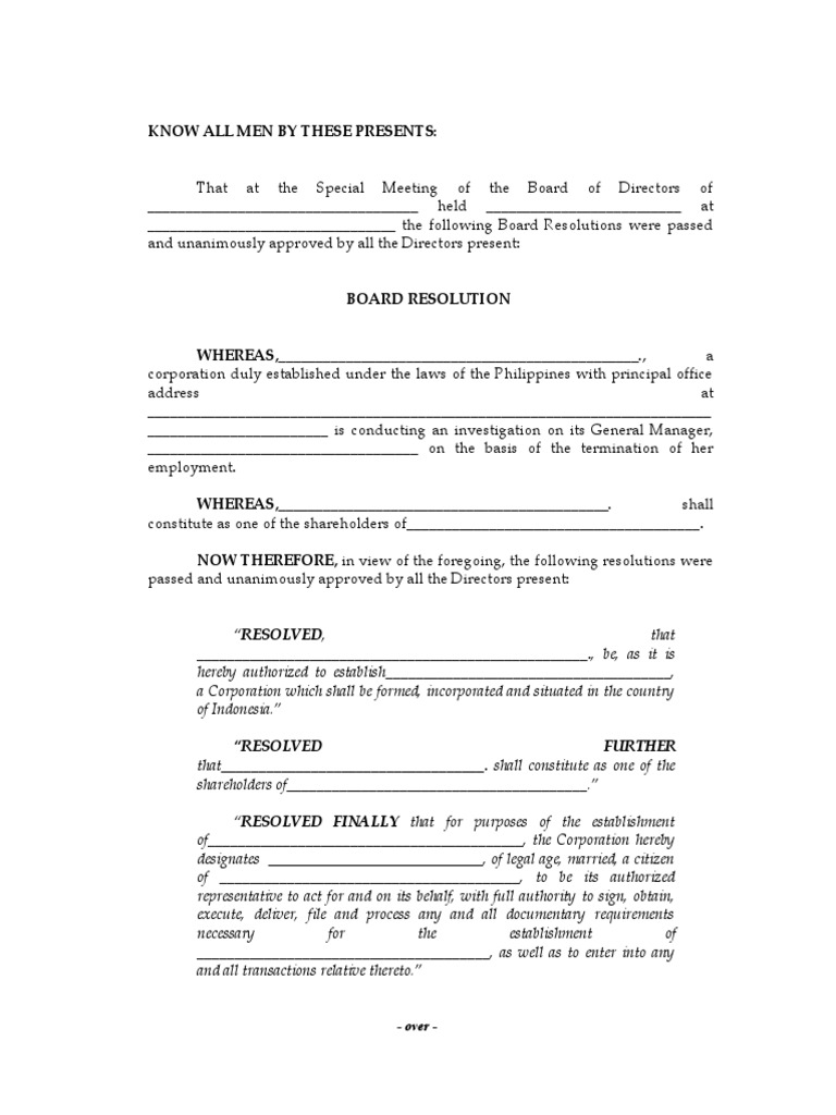 Board Resolution Sample | PDF | Board Of Directors | Virtue