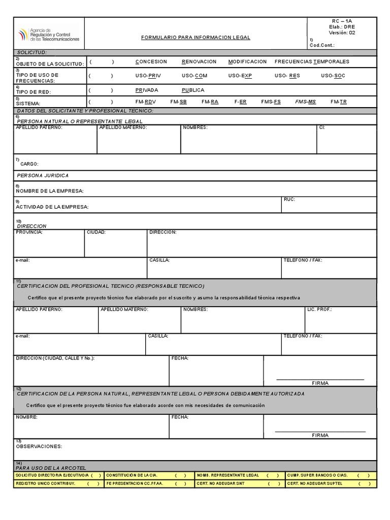 Formulario RC 1A Formulario Para Información Legal2 | Business
