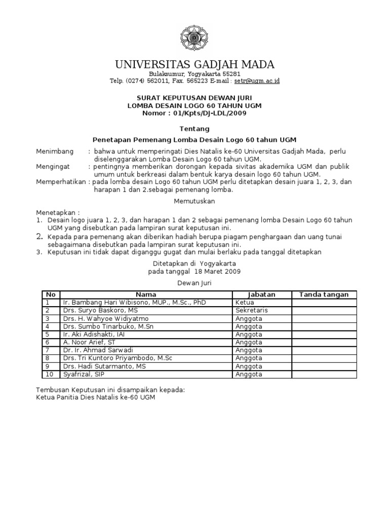 Keputusan Juri Lomba Logo 60 Tahun UGM | PDF
