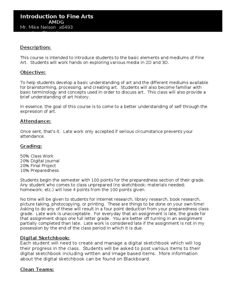 Introduction to Fine Arts Course Guide | PDF | Homework