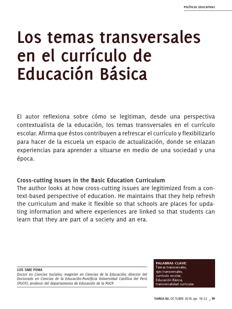 Los temas transversales en el currículo escolar: Una perspectiva ...