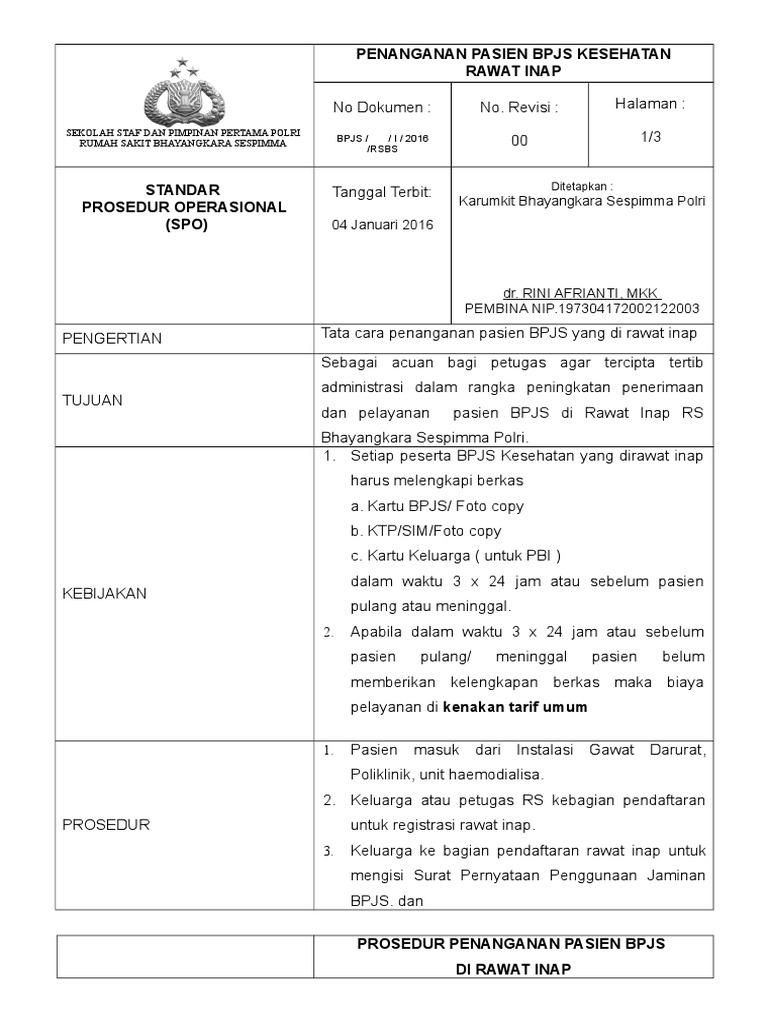 Sop Bpjs Ranap | PDF