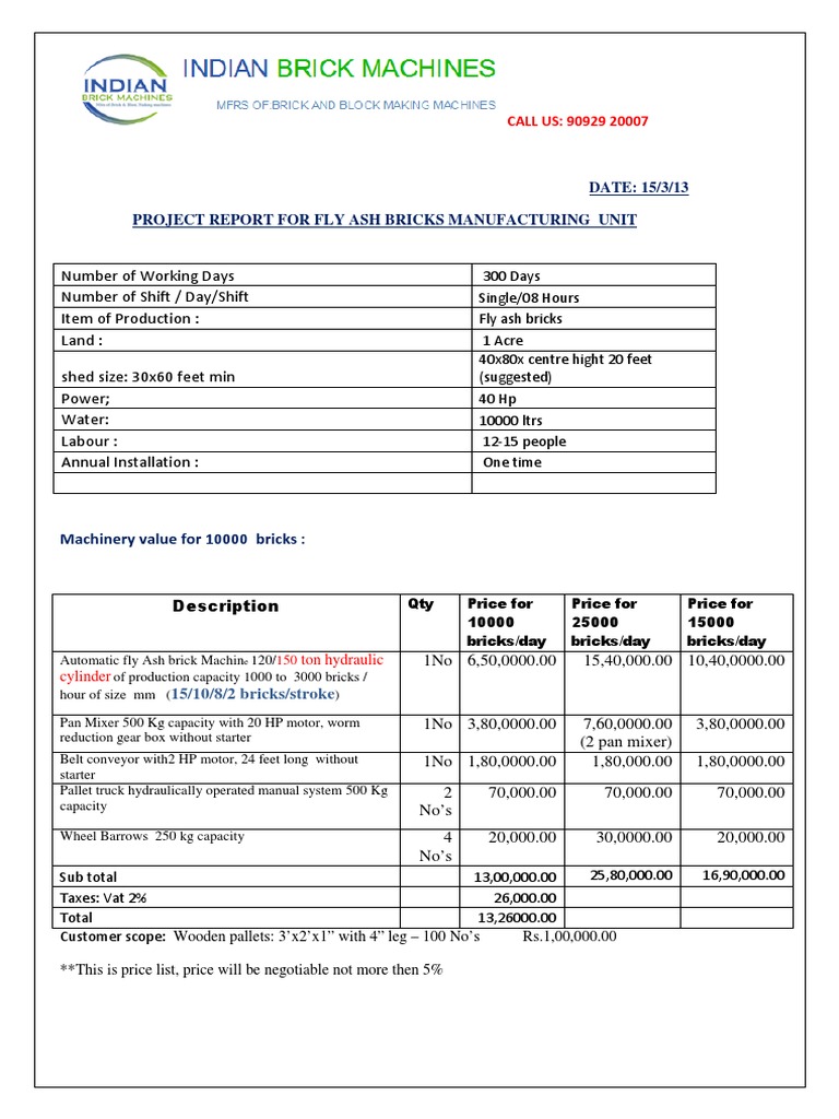Project Report For Fly Ash Brick Making Machines | PDF | Engines | Brick