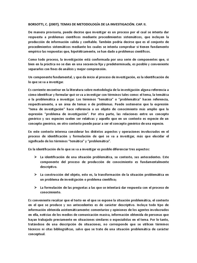 Borsotti, C. (2007) - Temas de Metodología de La Investigación. Cap. II. | PDF | Conocimiento ...