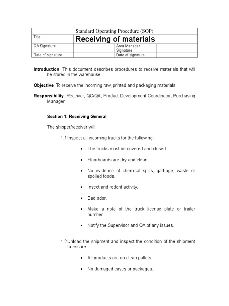 SOP WAREHOUSE.doc | Warehouse | Truck | Free 30-day Trial | Scribd