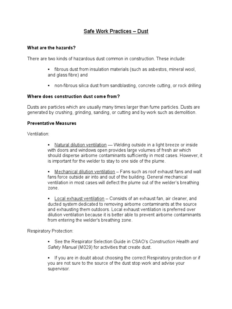 Safe Work Practice Dust | Download Free PDF | Dust | Ventilation ...