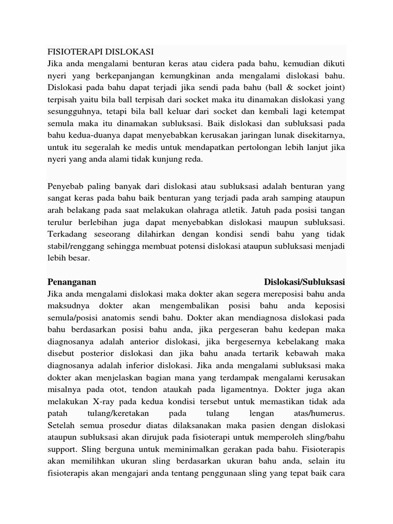 Fisioterapi Dislokasi | PDF