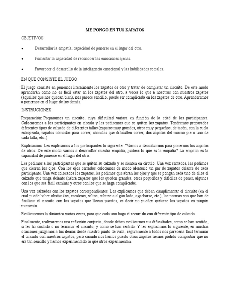 Me Pongo en Tus Zapatos | PDF | Zapato | Empatía