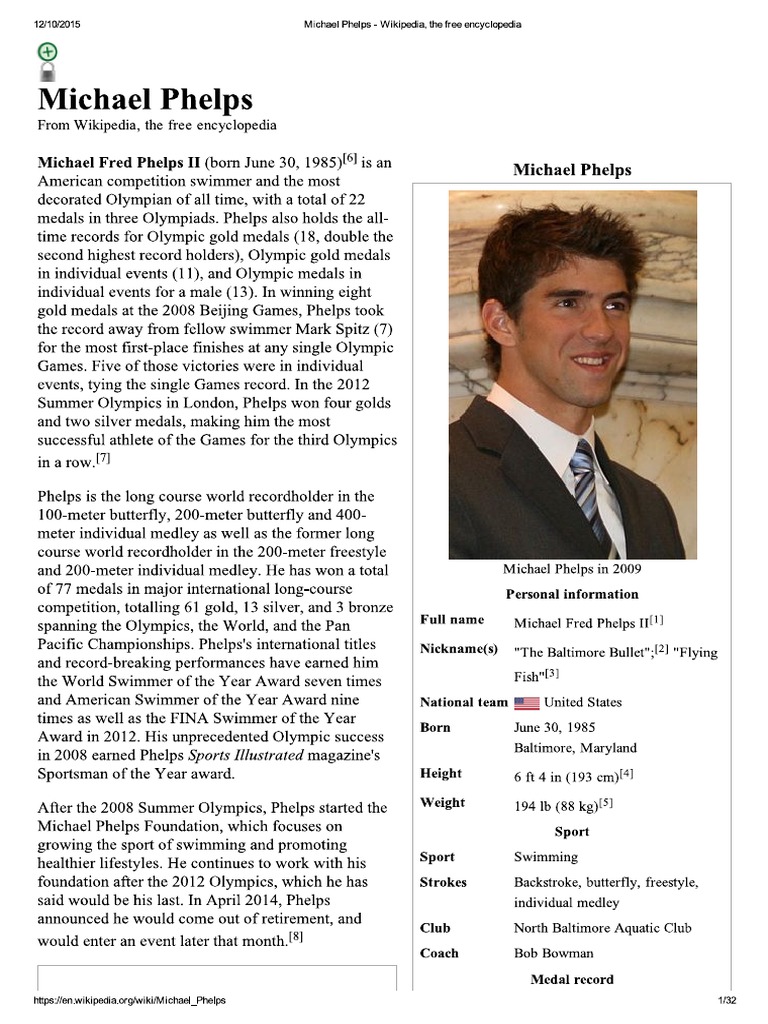 Michael Phelps - Wikipedia, The Free Encyclopedia PDF | PDF