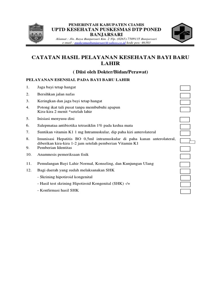 Checklist Pemeriksaan Bayi Baru Lahir | PDF