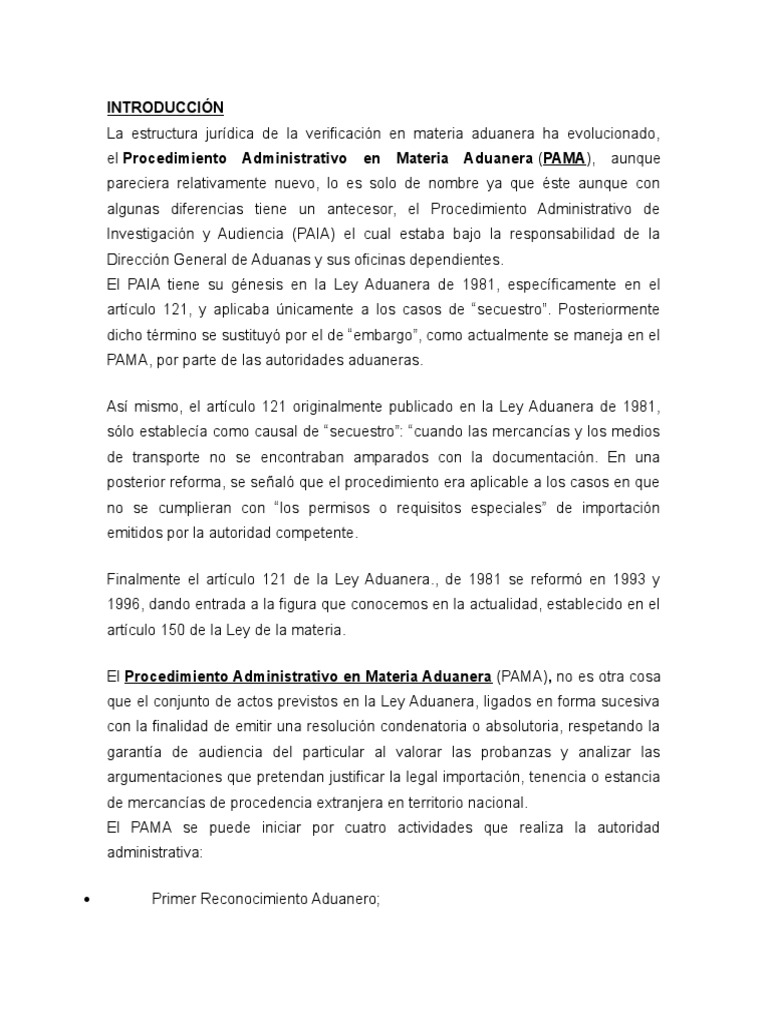 Procedimiento Administrativo en Materia Aduanera (PAMA) | aduana | México