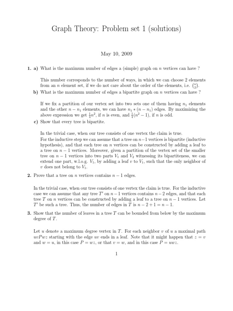 Graph Theory: Problem Set 1 (Solutions) | PDF | Vertex (Graph Theory ...