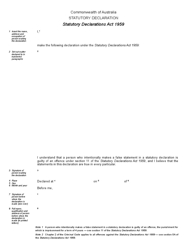 Commonwealth Statutory Declaration Form | PDF | Justice Of The Peace ...