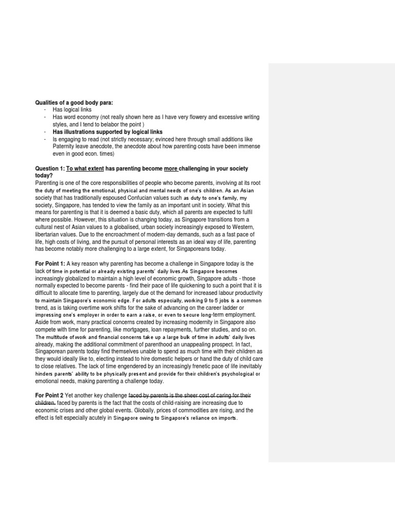 ANALYSED Sample GP Essay: To What Extent Has Parenting Become More ...