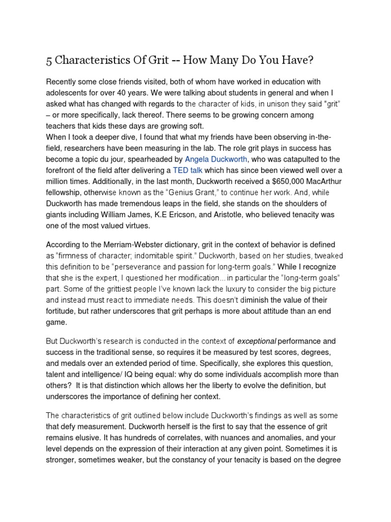 5 Key Characteristics of Grit | PDF | Grit (Personality Trait ...