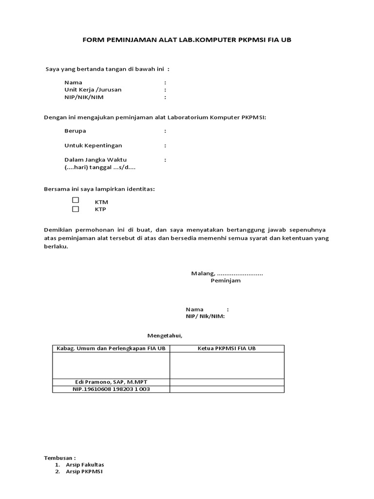 Form Peminjaman Alat dan Ruang Lab. | PDF