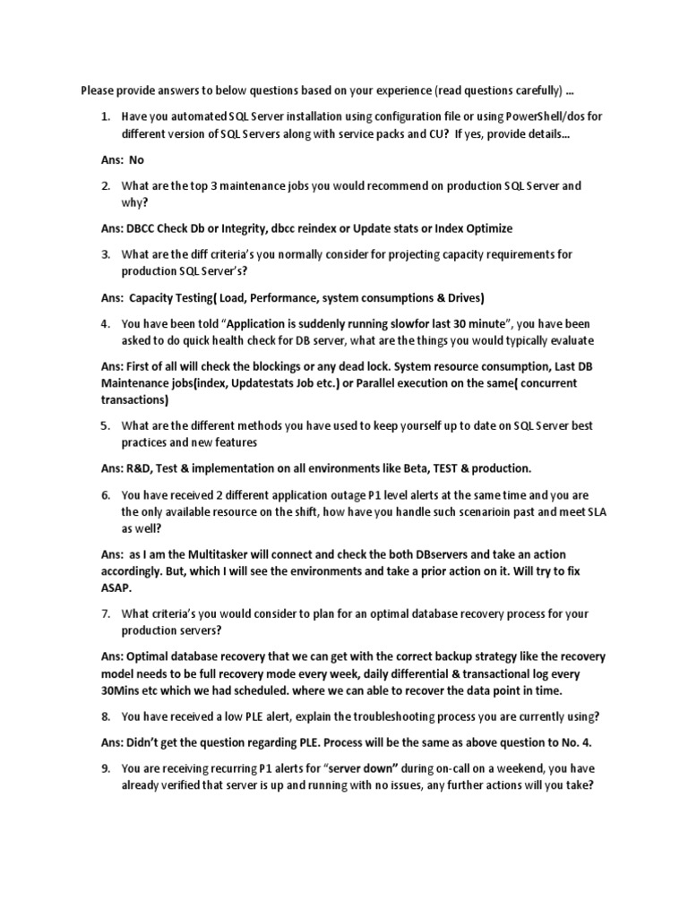 DBA Questions V2 | PDF | Microsoft Sql Server | Server (Computing)