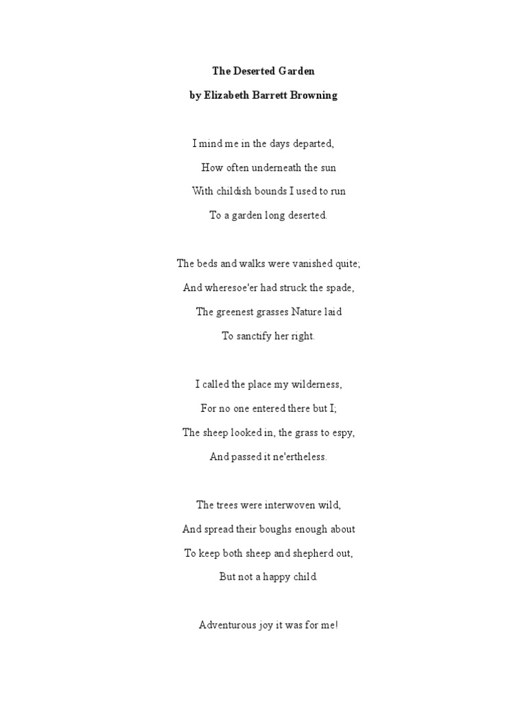Poem - The Deserted Garden by Elizabeth Barrett Browning | PDF | Poetry