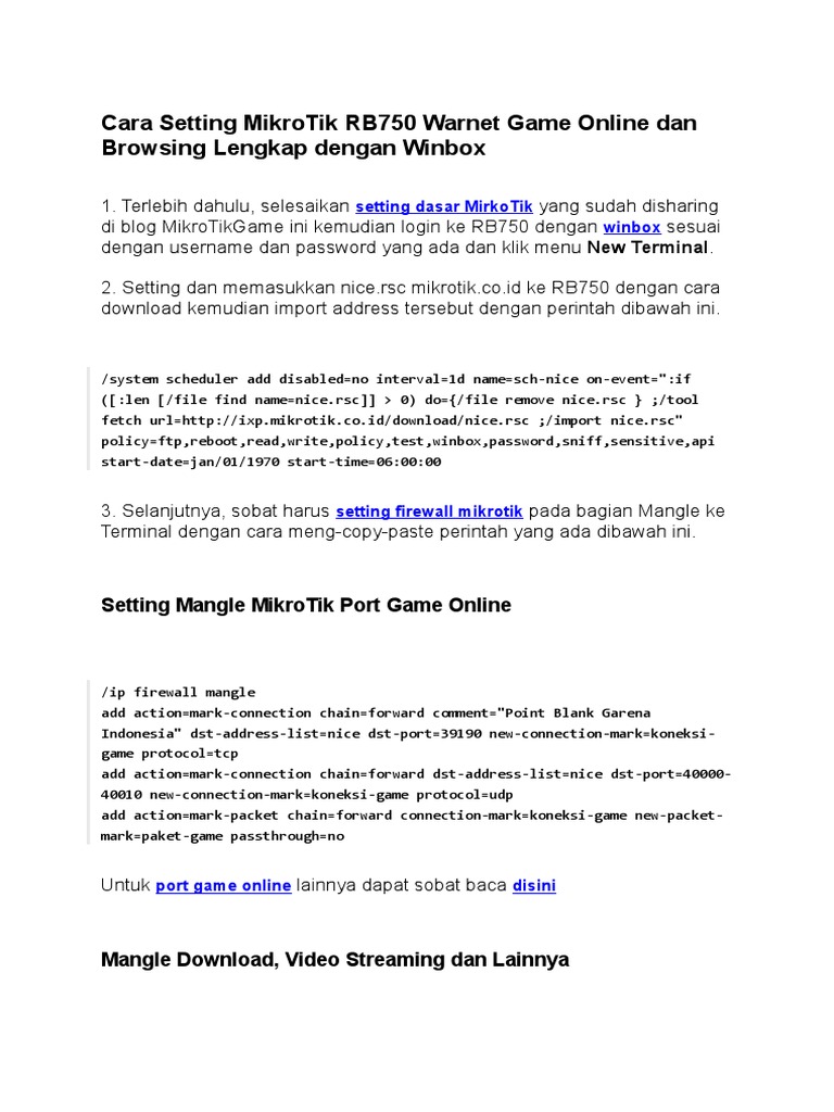 Setting MikroTik RB750 untuk Warnet Game | PDF
