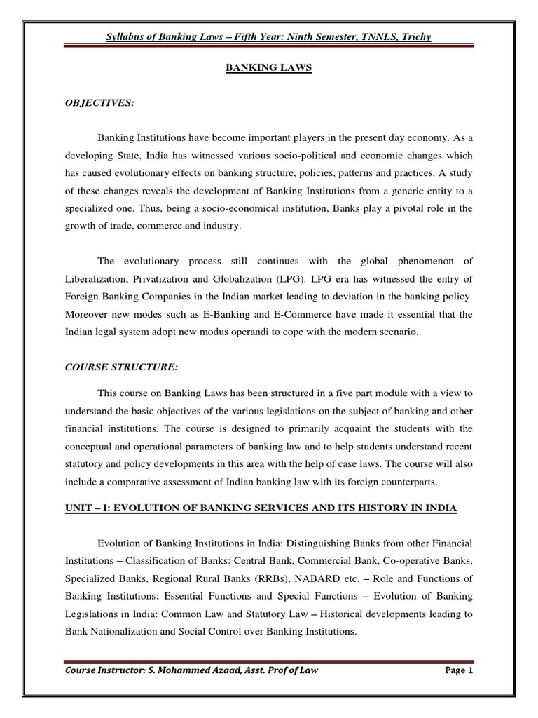Banking Laws - Updated Syllabus PDF | PDF | Finance & Money Management