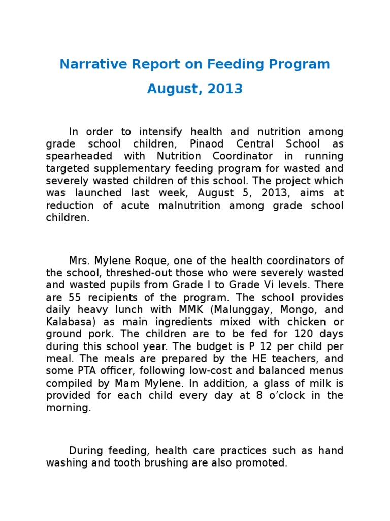 Narrative Report On Feeding Program | PDF